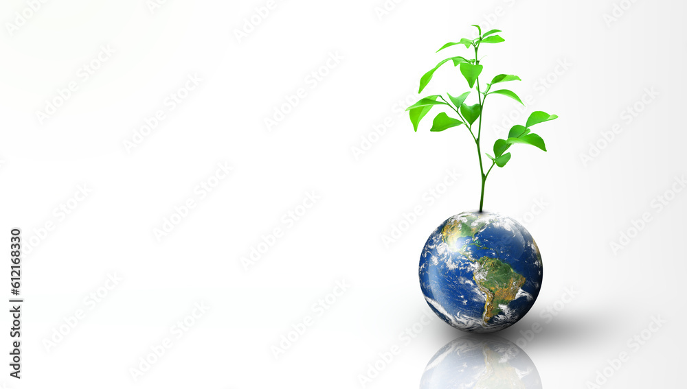 Plant growing on Earth. Isolated on white background. World Ecology ...
