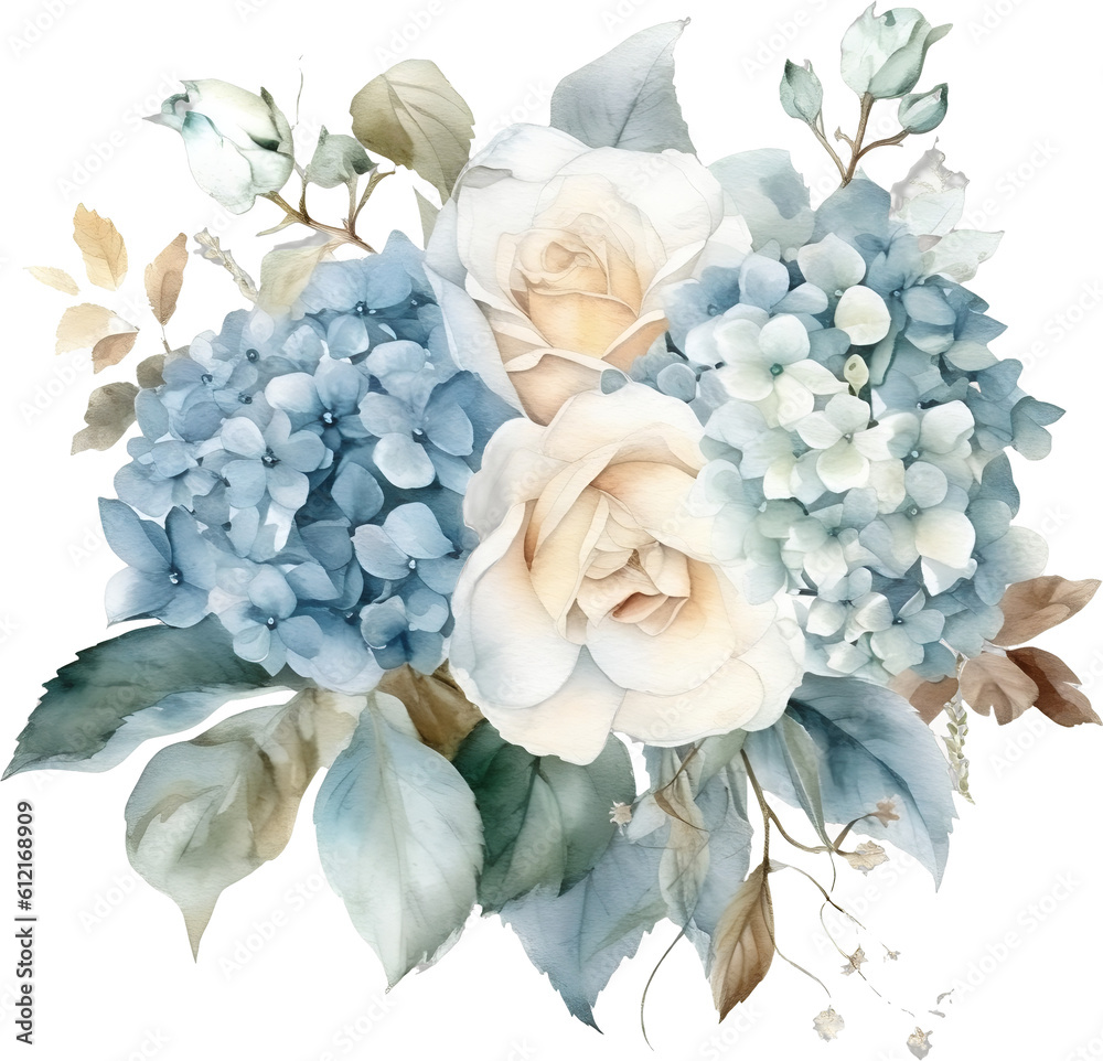 Watercolor blue flowers bouquet, png with transparent background Stock ...