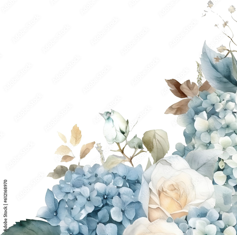 Watercolor blue flowers bouquet, png with transparent background Stock ...