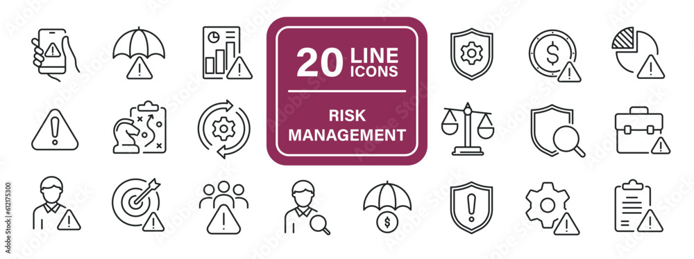 Risk management line icons. Editable stroke. For website marketing ...