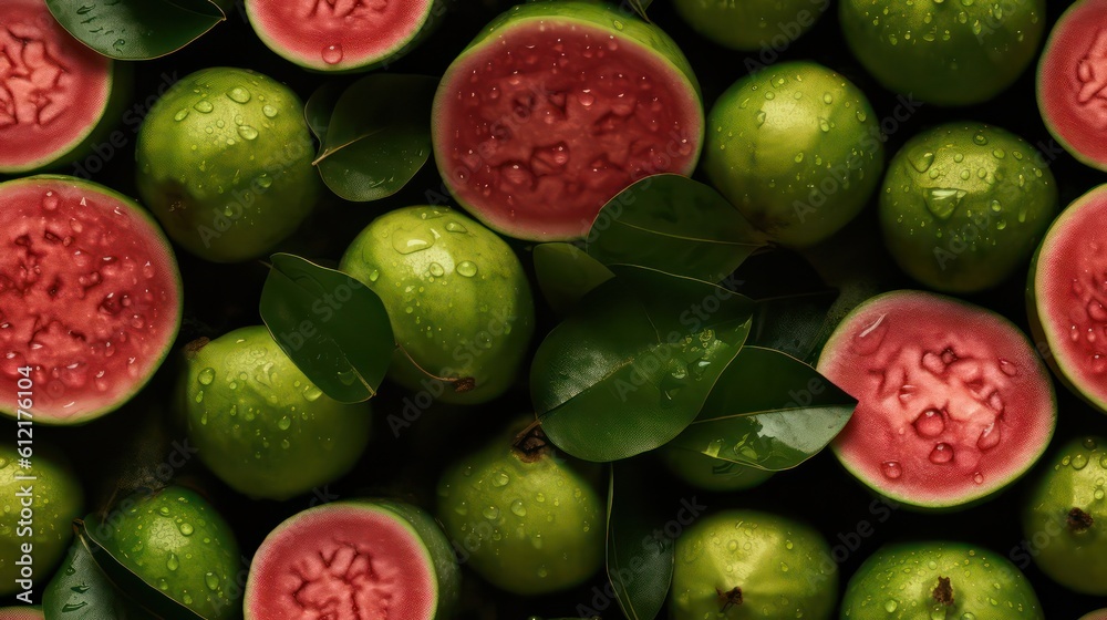 Many fresh guava background adorned with some droplets of water for ...