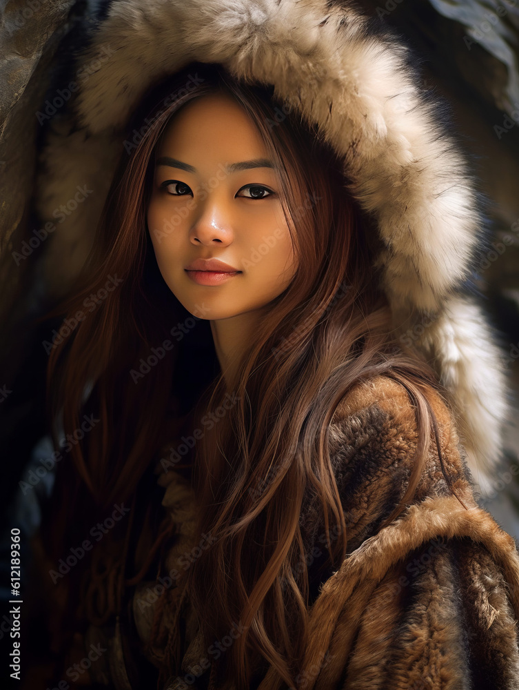 Cave Woman of the Pleistocene in Ice Age Furs, Ancient Person ...