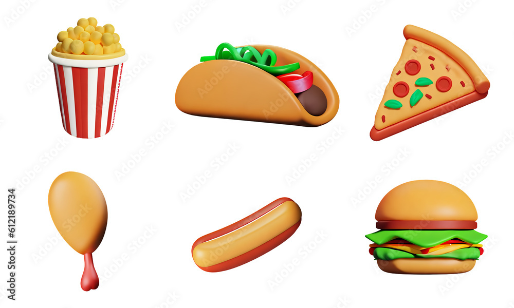 Fast food 3d realistic render vector icon set Stock Illustration ...