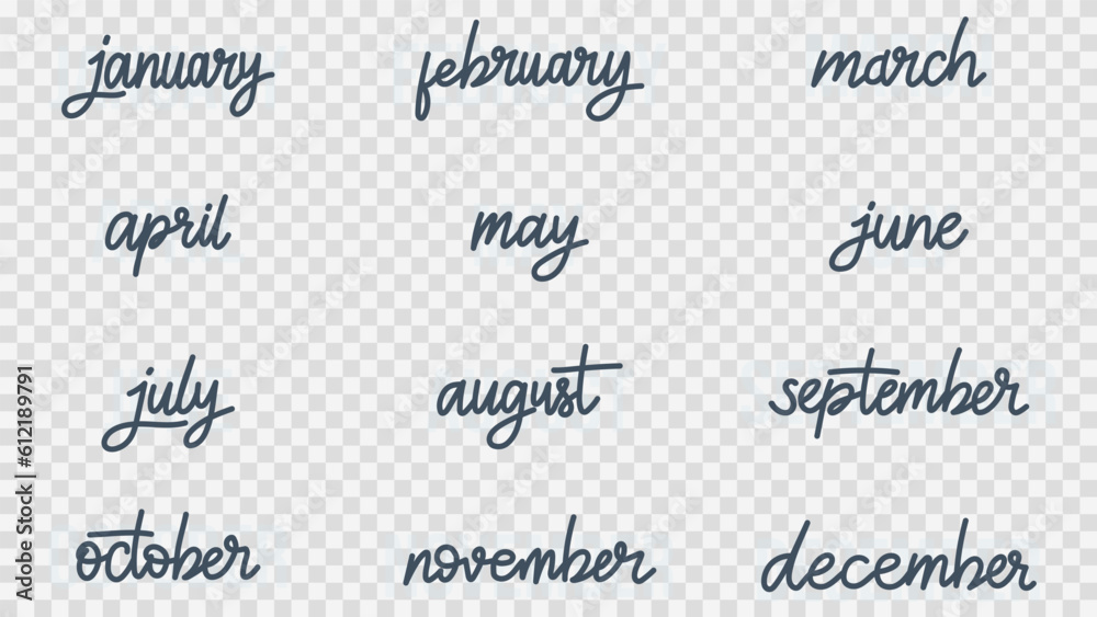 Month 12 hand drawing with text font design , isolated on transparent ...