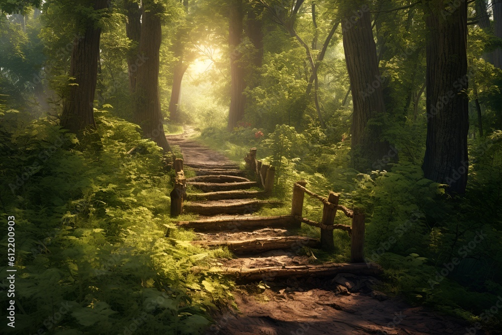 Enchanting Forest Path: A mystical photo of a sunlit forest path ...