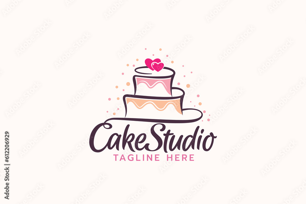 Cake studio logo with a combination of beautiful lettering and a cake ...