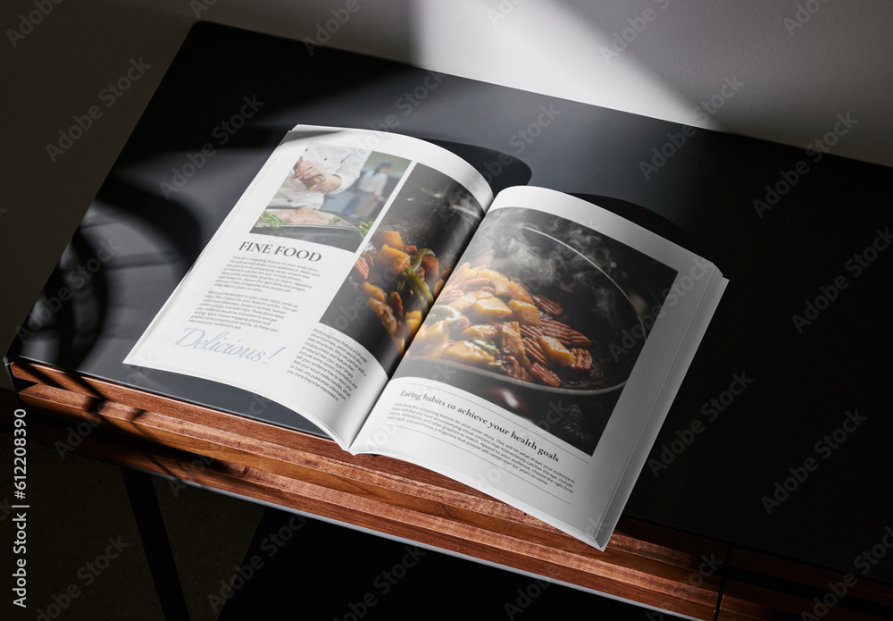 Mockup of open US letter size magazine with customizable content on ...