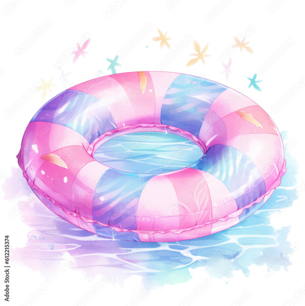 Summer pool clipart, watercolor pencil sketch on white background Stock ...