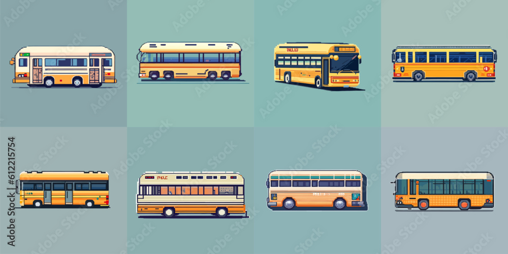Bus pixel art set Stock Vector | Adobe Stock