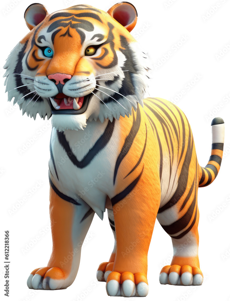Cartoon tiger in 3D style, isolated on white background as transparent ...