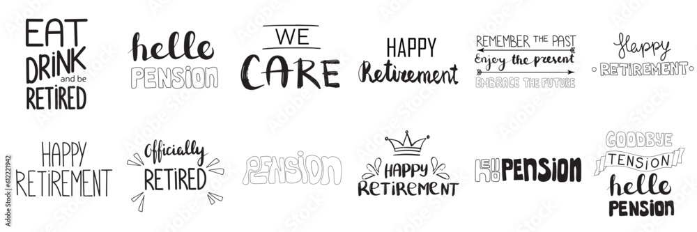 Collection of phrases about senior people. Care, retirement, pension ...