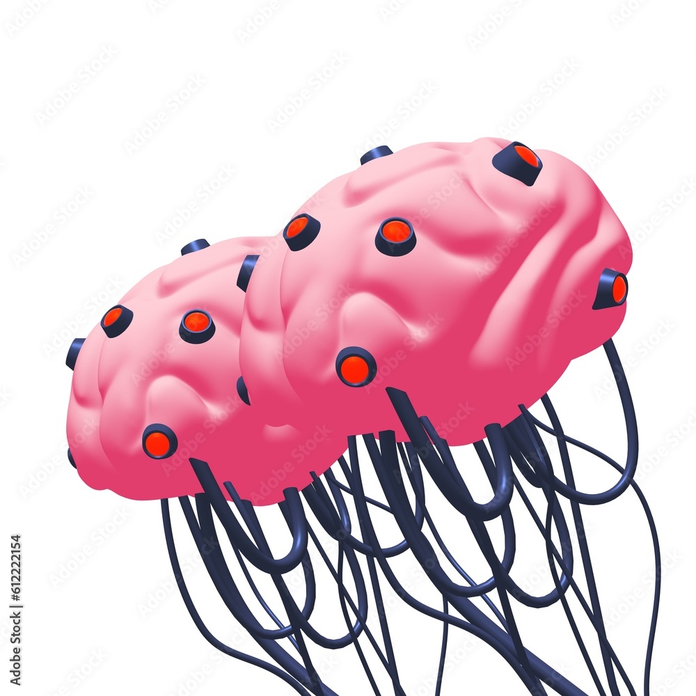 Cyber brain wired neural network. Robotic eternal organ. Cyborg robot ...