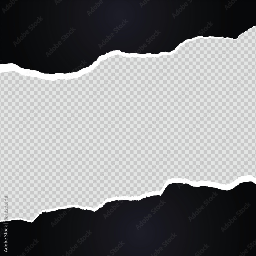 Transparent background black color torn paper strip design with ripped ...