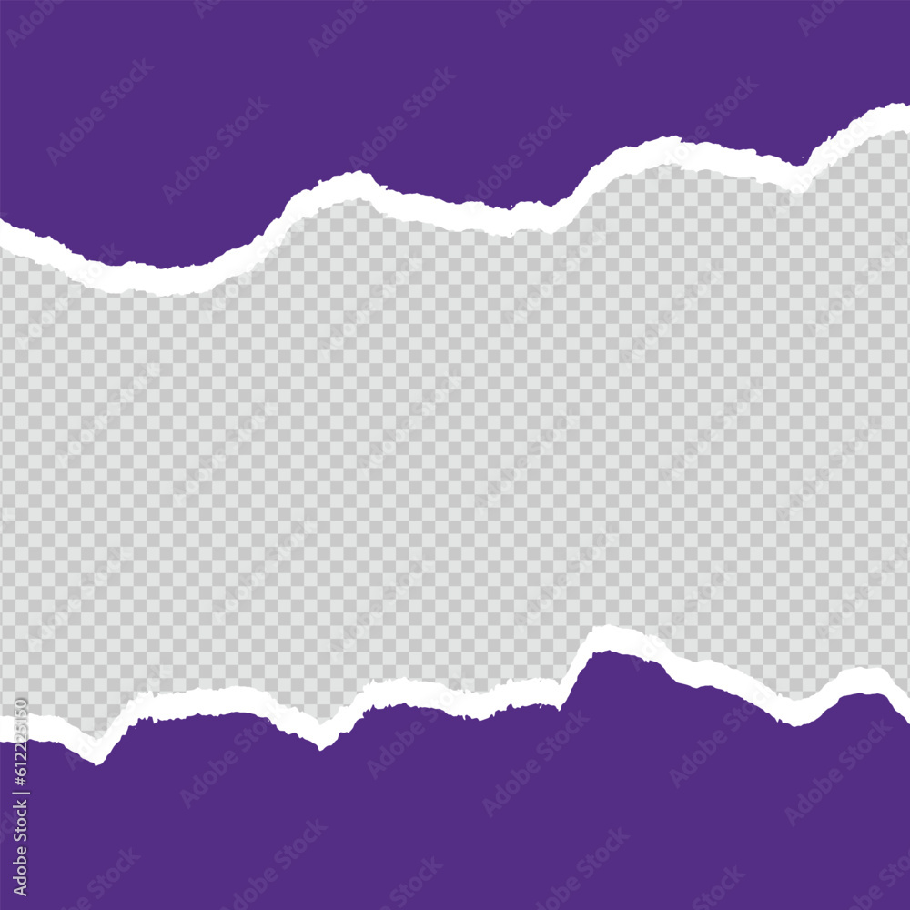 Transparent background purple color torn paper strip design with ripped ...