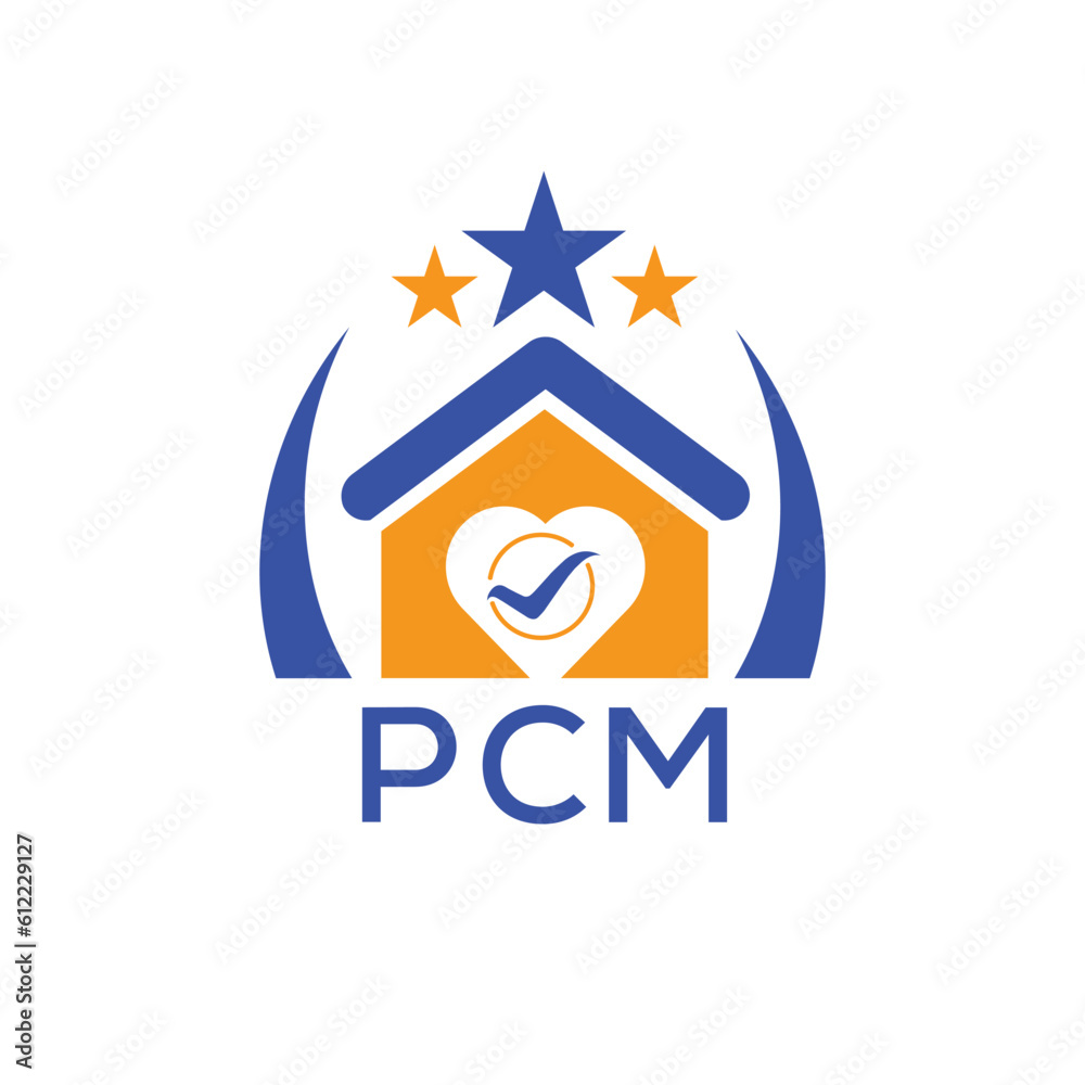 PCM House logo Letter logo and star icon. Blue vector image on white ...