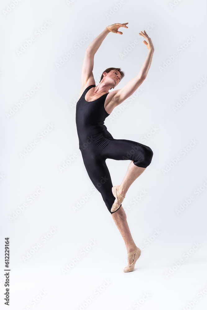 Professional Male Ballet Dancer Man in Black Dance Suit Tights Posing ...
