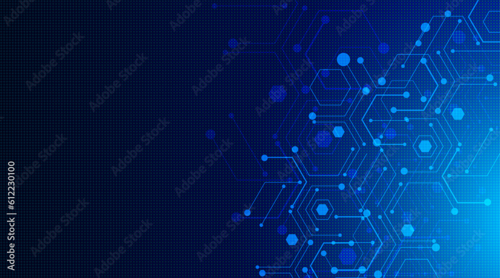 Abstract computer technology background with circuit board and hexagon tech.Vector illustration ...