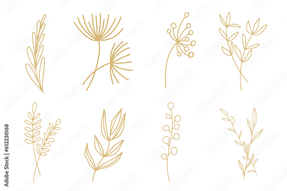 Neutral Beige Simple Minimalistic Floral Doodle natural elements designs botanical line plants ...