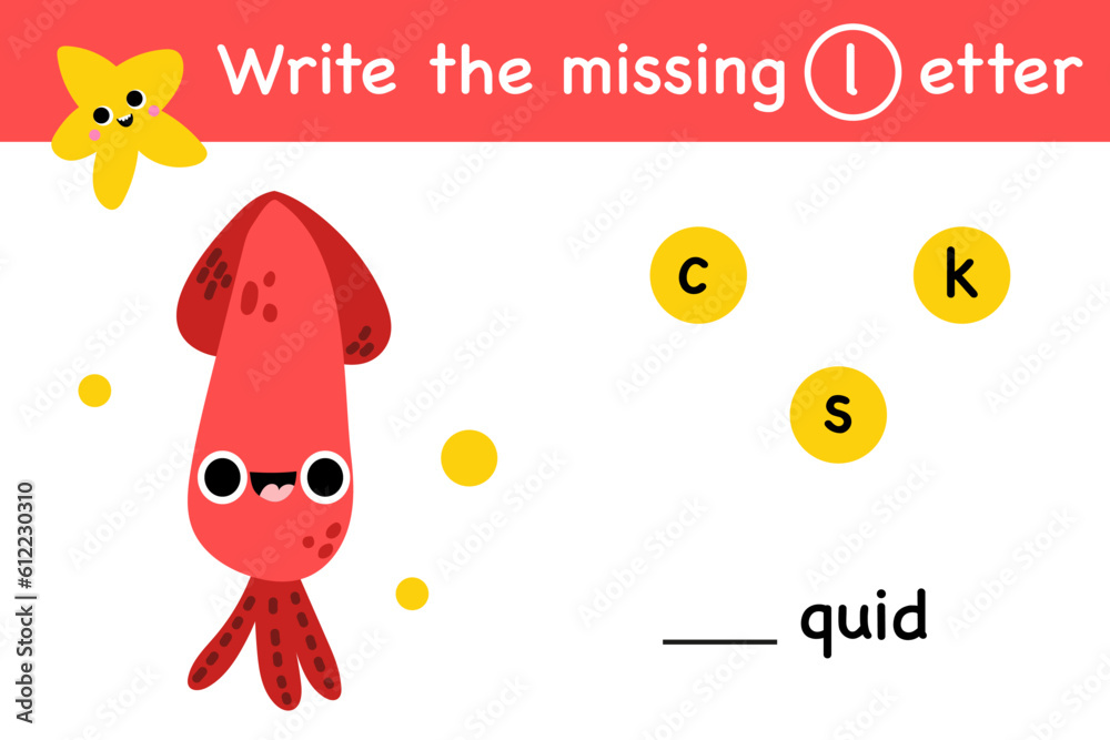 Underwater letter alphabet find missing letter matching exercise game ...