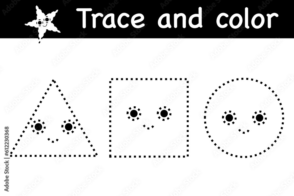 Trace and color simple shapes square, circle, triangle worksheet pages ...