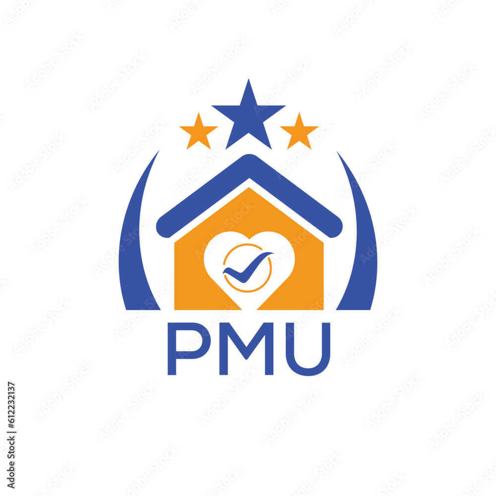 PMU House logo Letter logo and star icon. Blue vector image on white ...