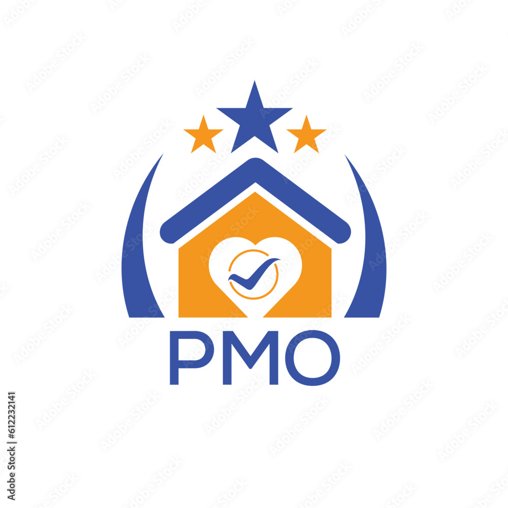 PMO House logo Letter logo and star icon. Blue vector image on white ...