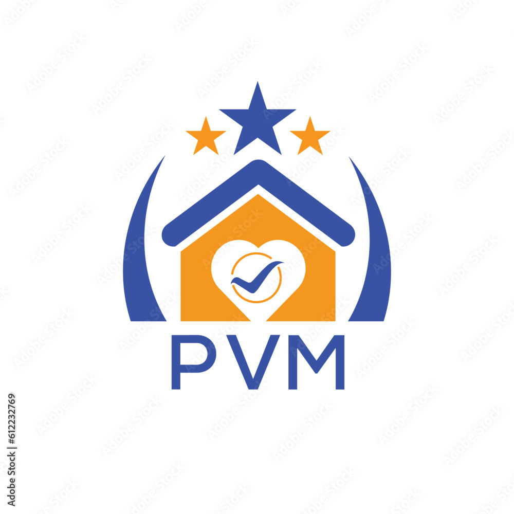 PVM House logo Letter logo and star icon. Blue vector image on white ...