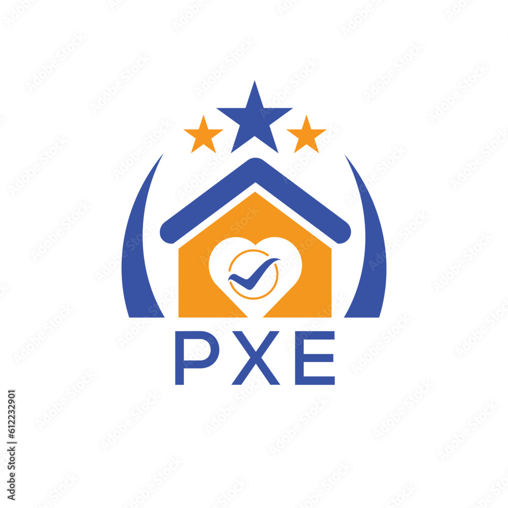 PXE House logo Letter logo and star icon. Blue vector image on white ...