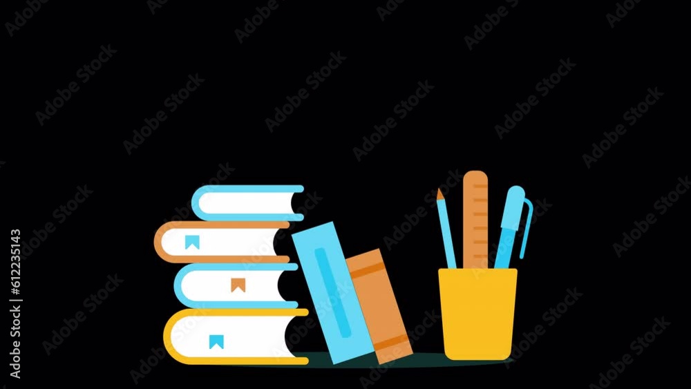 Animated 2D study equipment. School supplies. Getting knowledge. Looped ...