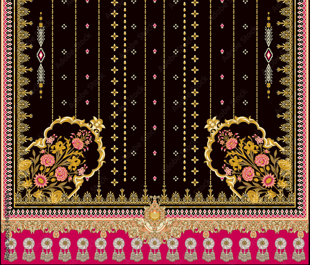 traditional Mughal Ethnic border design, Dupatta textile design ...