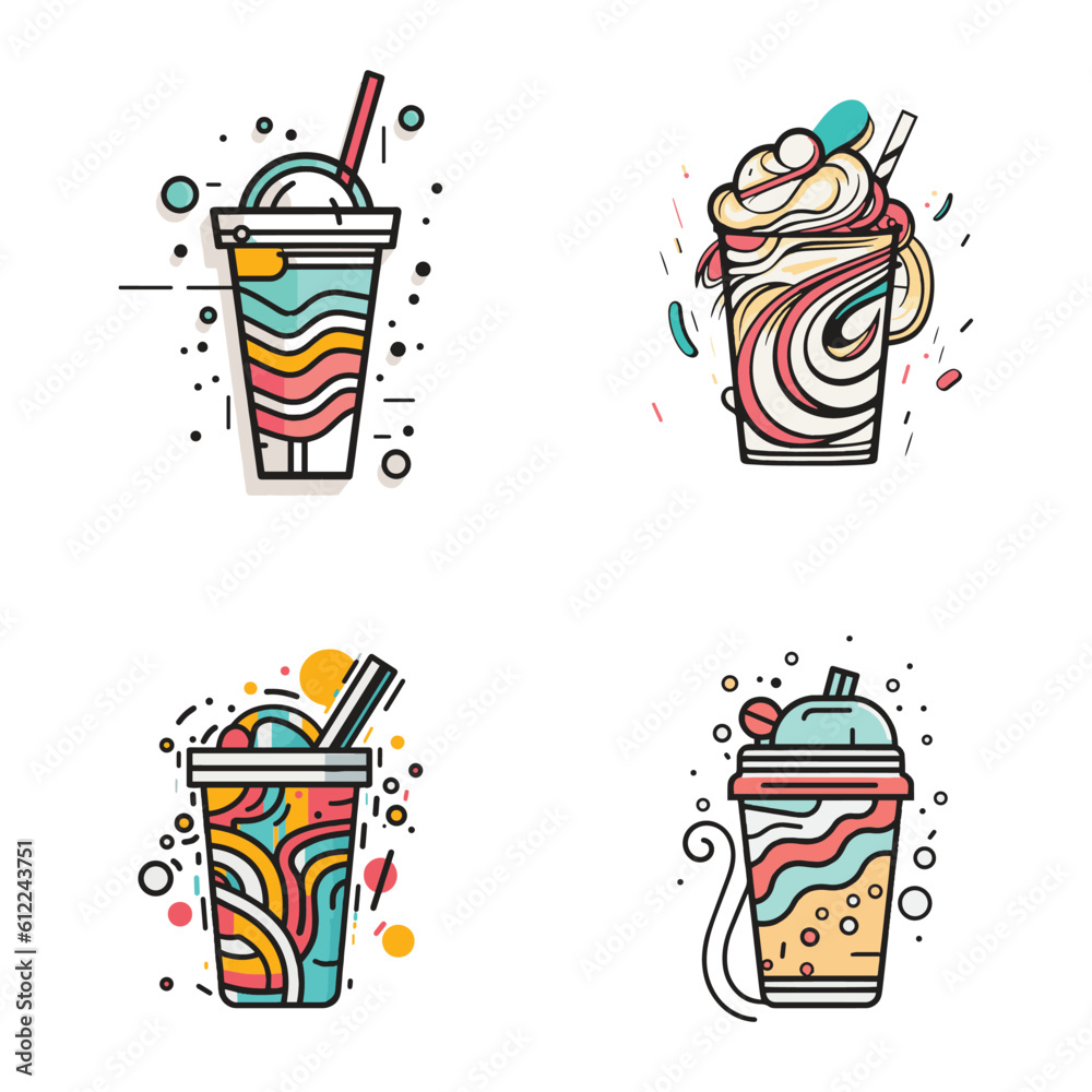 Hand Drawn vintage milkshake logo in flat line art style Stock Vector ...