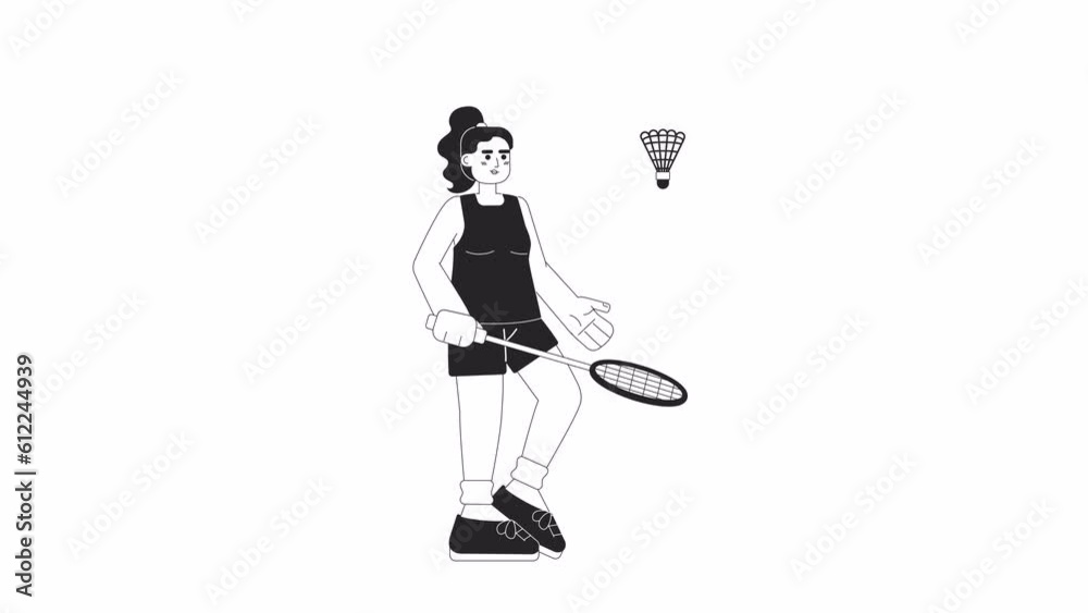 Vidéo Stock Animated bw badminton player. Female athlete hitting ...