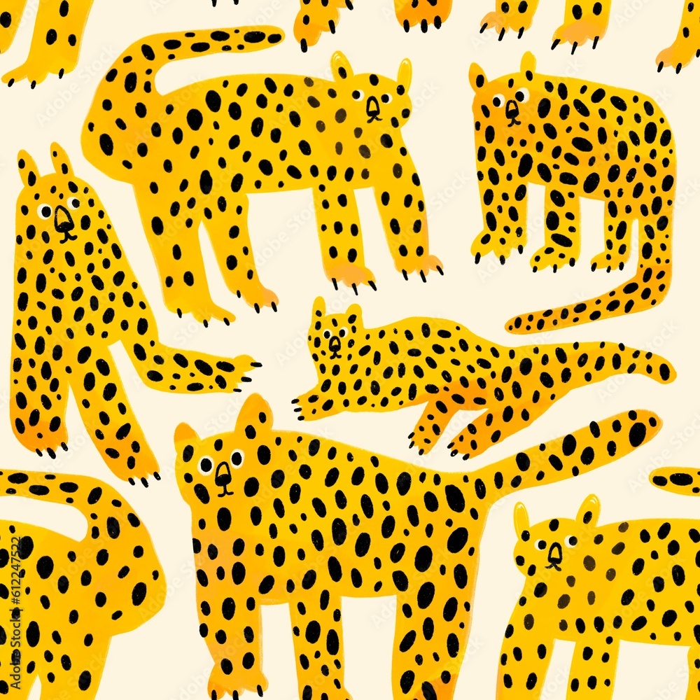 Cute funny leopards. Abstract, quirky cartoon style. Hand drawn ...