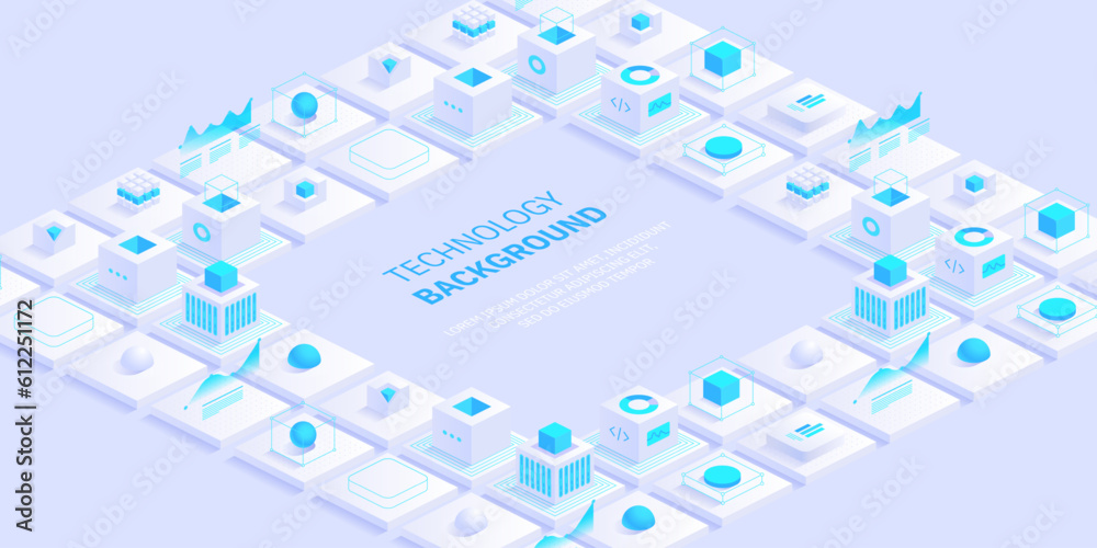 Technology background. Isometric horizontal vector template design for ...