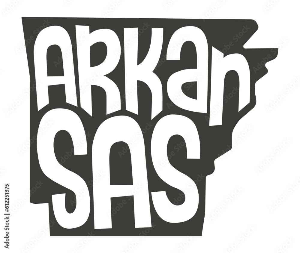 Arkansas Vector Silhouette State Arkansas Map With Text Script Arkansas Shape State Map For