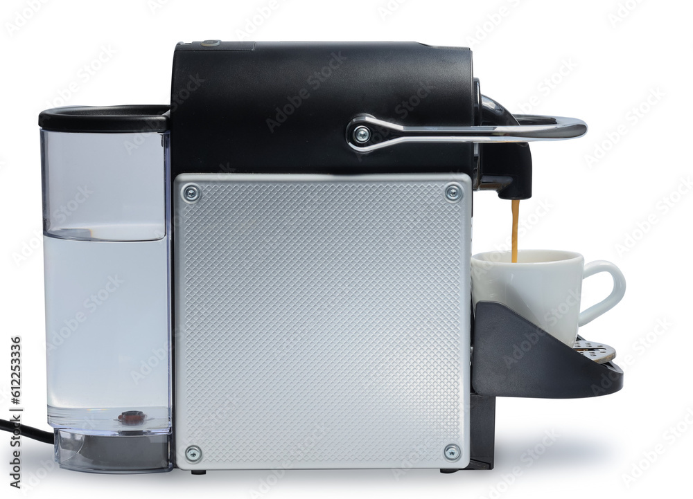 Home semi professional automatic coffee capsule metal machine side view ...