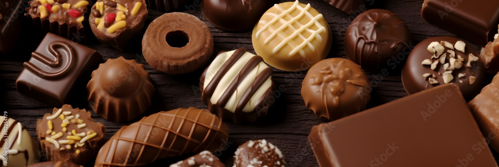 Various types and shapes of chocolate wallpaper background. AI ...