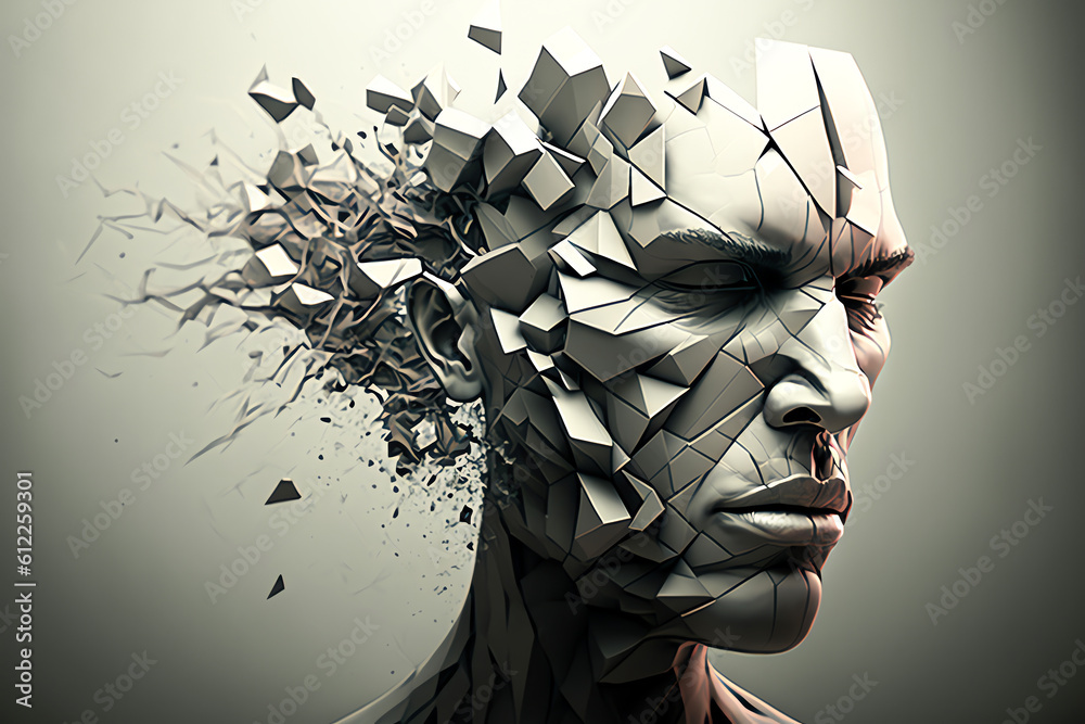 Cracked male head. Headache concept. Stress concept. Generative AI ...
