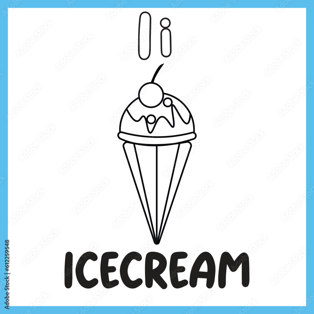A-Z Alphabet Tracing And Coloring Pages. Letter I For Ice Cream Kids ...