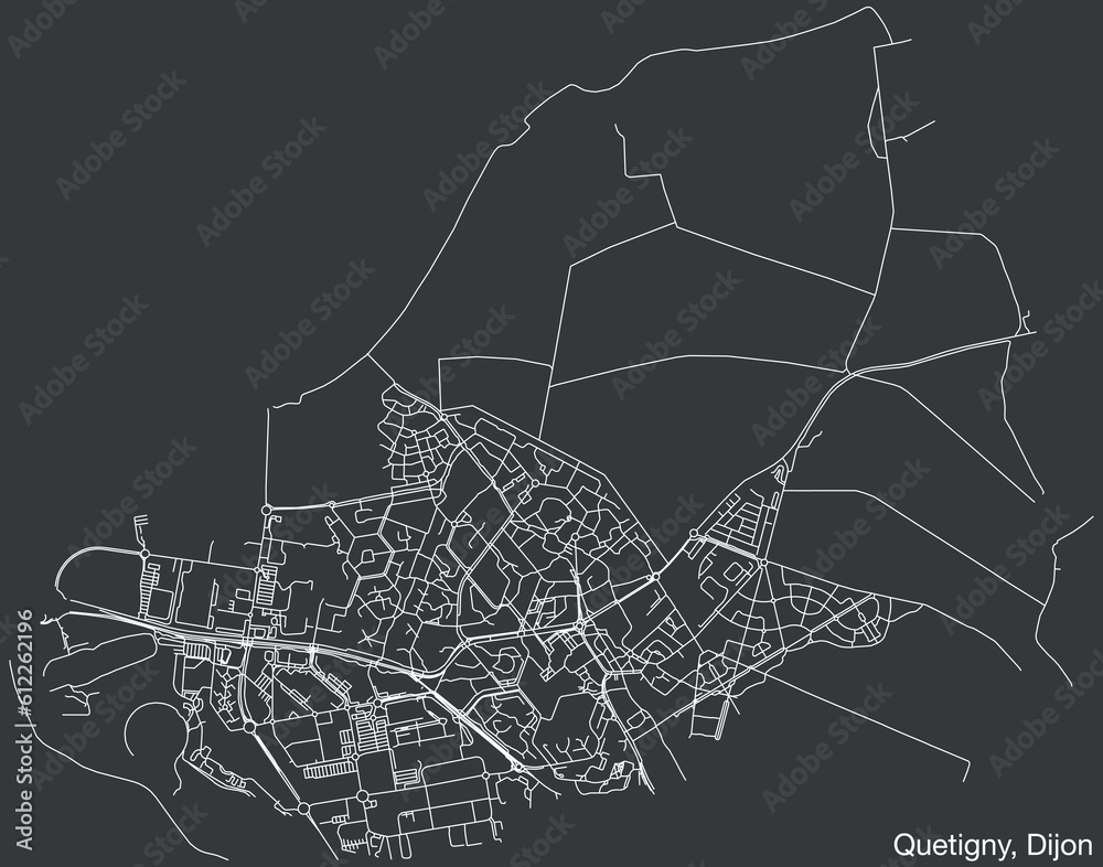 Detailed hand-drawn navigational urban street roads map of the QUETIGNY ...