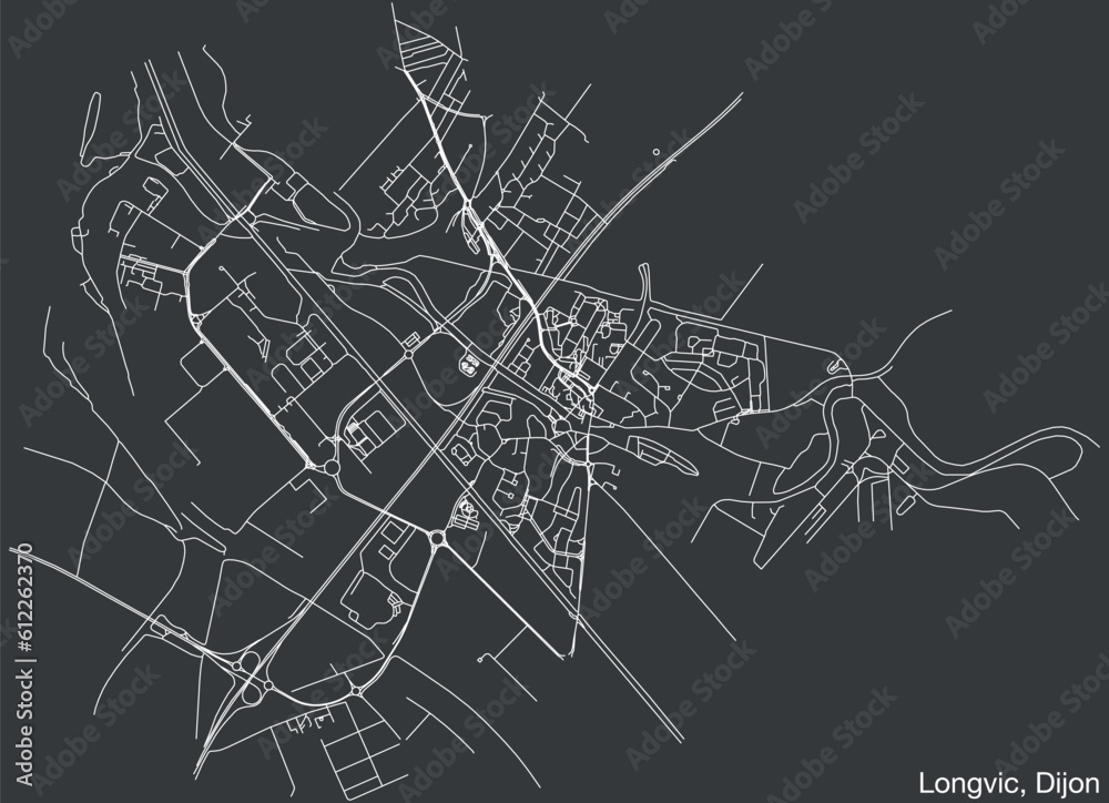 Detailed hand-drawn navigational urban street roads map of the LONGVIC ...