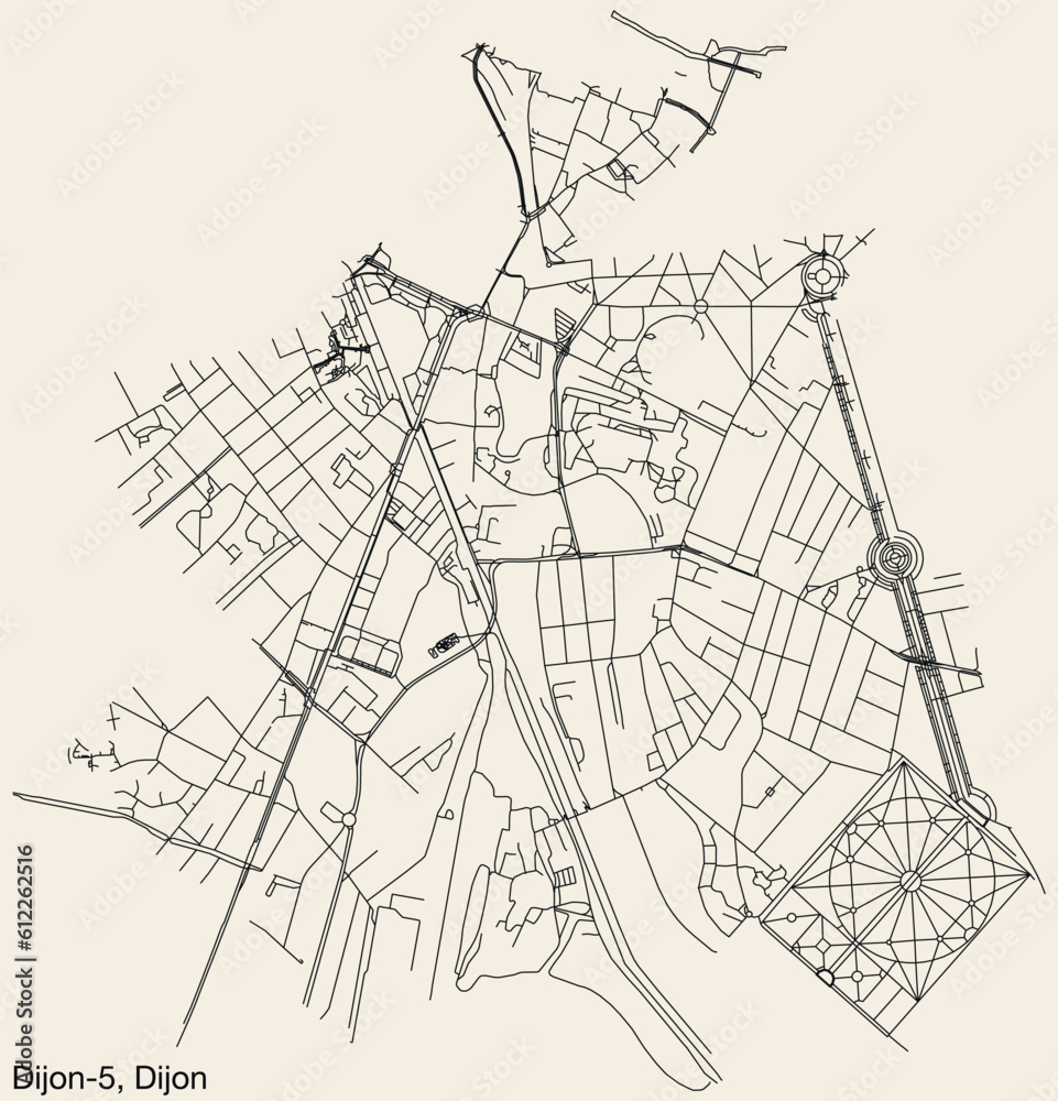 Detailed hand-drawn navigational urban street roads map of the DIJON-5 ...