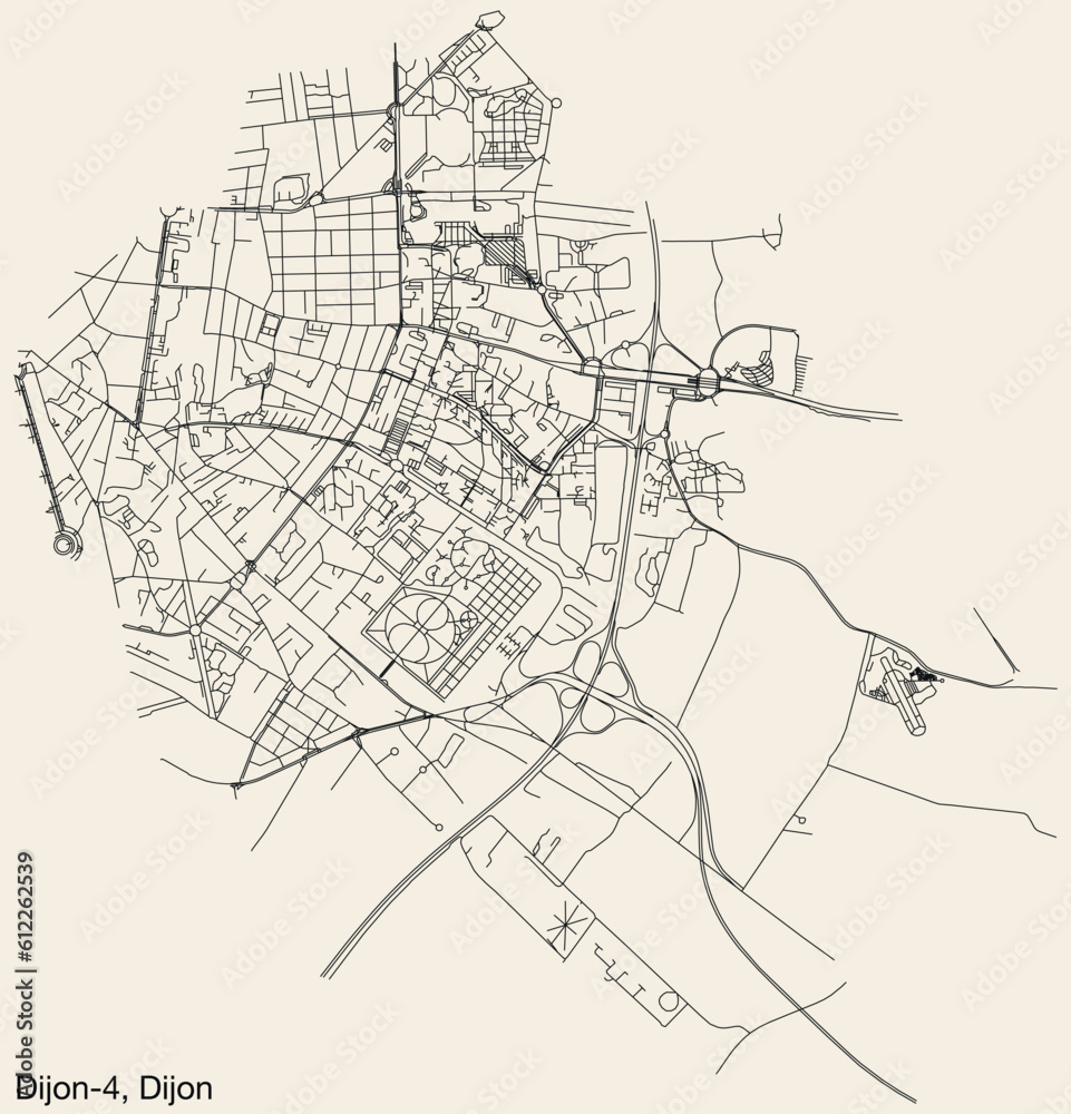 Detailed hand-drawn navigational urban street roads map of the DIJON-4 ...