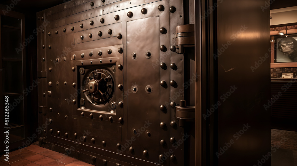 Door of big vintage safe in retail store bank vault security valuable ...