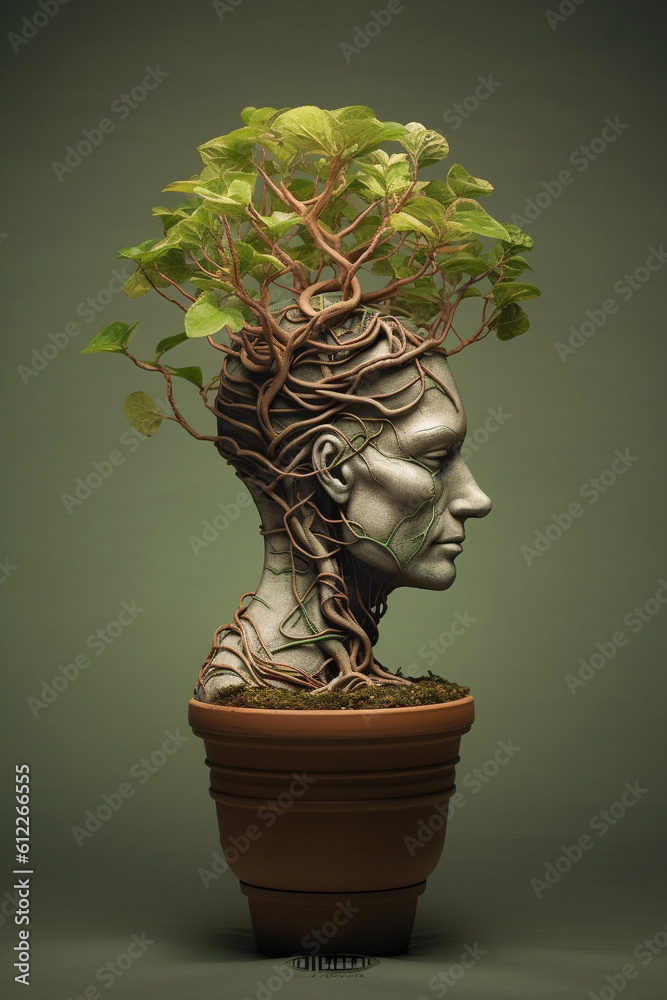 A Human Head as a Potted Plant, Representing Mental Stimulation and ...