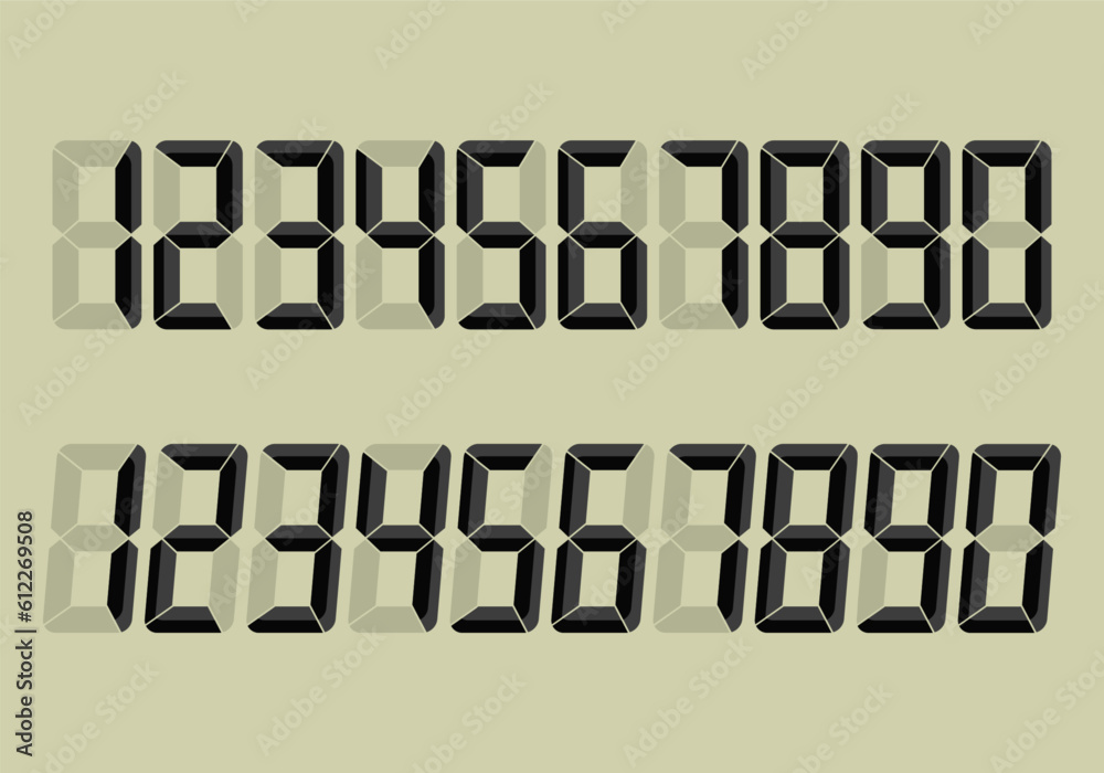 Electronic figures. LCD numbers for a electronic devices. Digital numbers. Vector illustration ...