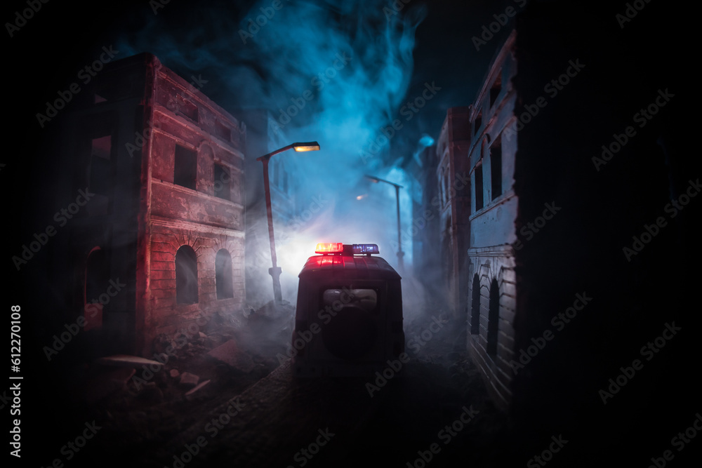 Police raid at night and you are under arrest concept. Silhouette of ...