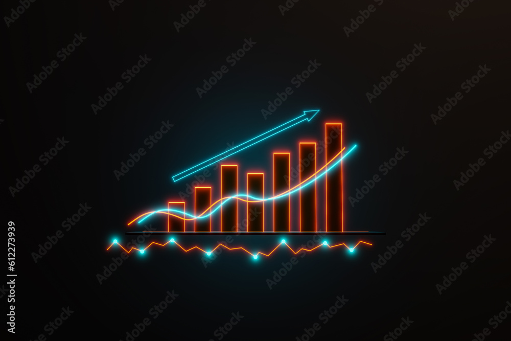 Bar graph and line moving up. Positive bar chart in orange. Business ...