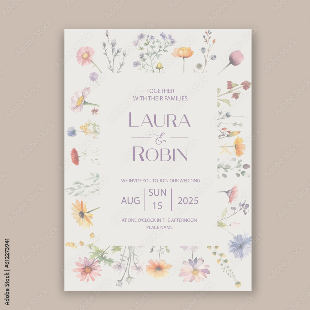 Garden Flowers Wedding Invitation Card Design, Wildflower Wedding ...