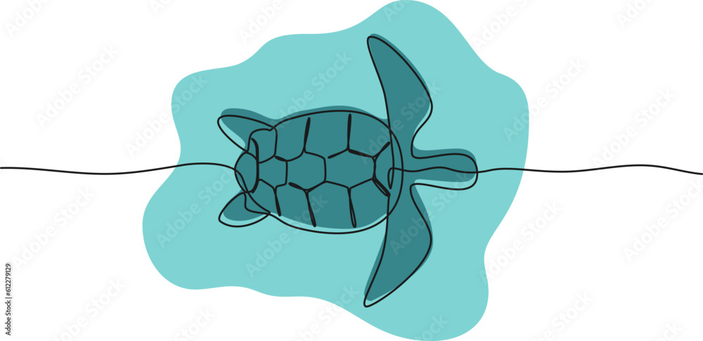 colored continuous single line drawing of turtle in water, line art ...